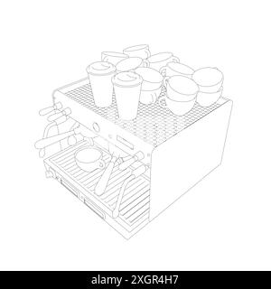 Coffee machine vector line illustration. Coffee maker line art vector ...