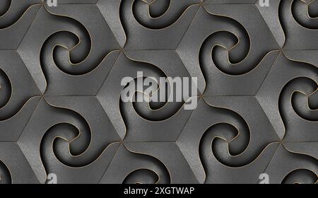 3d wooden spiral panels, hexagon, eco panels natural background Stock ...