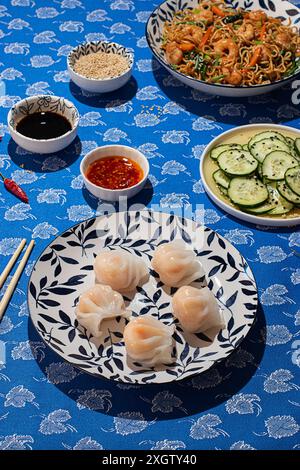 Cucumber and Shrimp Dumplings on Plate with Soy Sauce Stock Photo - Alamy