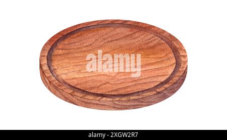 Round wooden chopping board in side view. Tray for cutting or serving ...