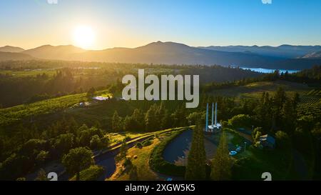 Mountains and lake Landscape aerial sunset view in Norway Travel ...