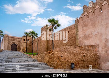 Kasbah of Udayas with its white buildings and vast expanse. Occasional ...