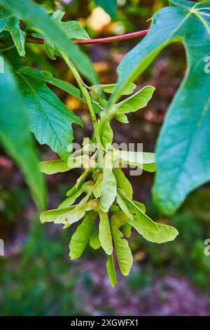 Bright green leaves and seed pods of Honey Locust (Gleditsia ...