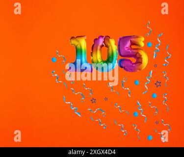 Air balloon number 105 - Birthday cake on blue background Stock Photo ...