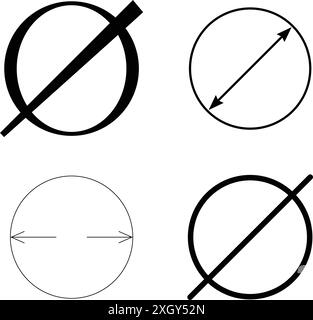Dimension, area and measure thin black line icons set vector ...