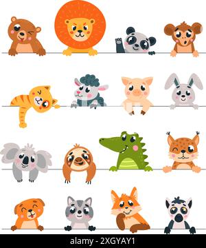Cute baby animals peeking out, animal characters holding sign. Adorable ...