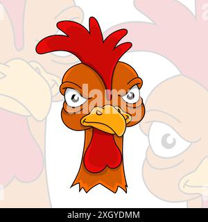 Angry rooster. Displeased poultry. Team mascot. Cartoon style. Colored ...