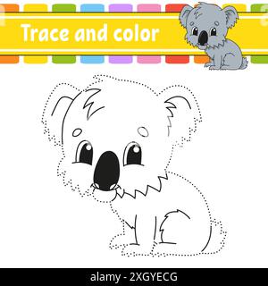 Dot to dot koala game. Trace and color cute koala bear on branch vector ...
