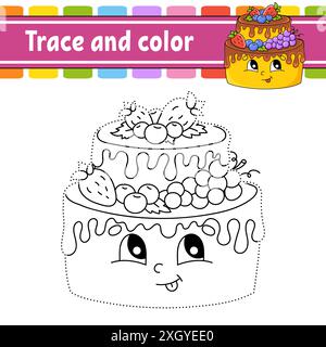 Trace and color. Birthday theme. Coloring page for kids. Handwriting ...
