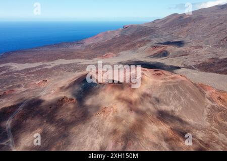 Amazing aerial view of a volcanic crater in El Hierro island, Canary ...