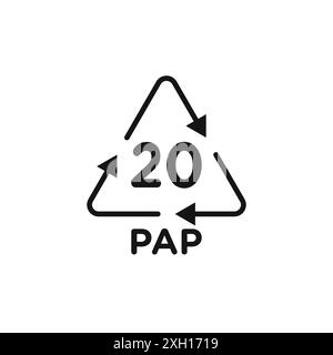 Paper or cardboard recycling signs. 20, 21, 22, 23 PAP in triangular ...