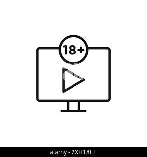 plus 18 movie icon logo sign vector outline in black and white color ...