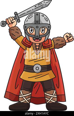 Viking Raising Sword Colored Cartoon Illustration Stock Vector Image ...