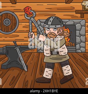 Viking Working the Forge Cartoon Colored Clipart Stock Vector Image ...