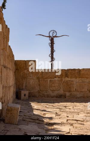 Metal snake, Christology symbol, cross on Mount Nebo (Jabal Nibu), holy ...