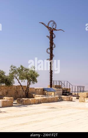 Metal snake, Christology symbol, cross on Mount Nebo (Jabal Nibu), holy ...