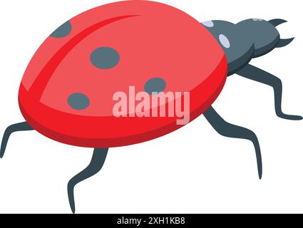 Cartoon ladybug with a shiny red shell and black spots is crawling ...