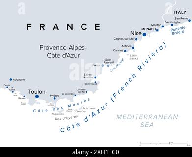 French Riviera, political map. Mediterranean coastline of the southeast ...
