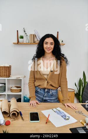 Craftswoman working creating handmade clothing in workshop Stock Photo ...