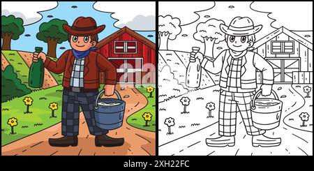 Cowboy Carrying Bucket of Cow Milk Cartoon Clipart Stock Vector Image ...