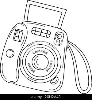 Instant camera device with photo, line art. Photography camera Hand ...