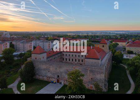 Aerial view about the famous Thury castle in the heart of Varpalota ...