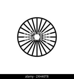 Ashoka Wheel icon logo sign vector outline in black and white color ...