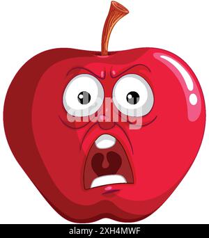 Angry red apple funny character for vegetarian cartoon vector ...