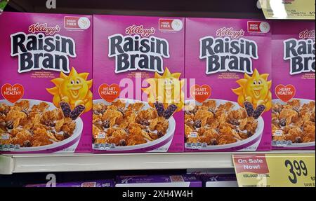 This is a display of Kellogg's Raisin Bran cereal at a Costco Warehouse ...