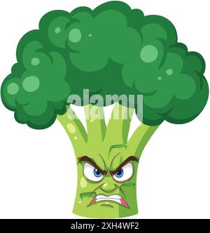 angry face of green broccoli cartoon character style Stock Vector Image ...
