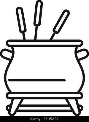 Simple line drawing of a fondue set on a stove, ready for dipping fruit ...