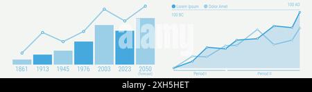 Vintage blue charts, template for infographics. Two intersecting charts ...
