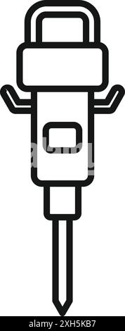Line drawing of a pneumatic drill with chisel tip, a powerful tool used ...
