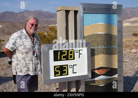 Jay Christensen of Sherman Oaks, Calif. poses with the thermometer at ...