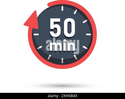 50 minutes on stopwatch icon in flat style. Clock face timer vector ...
