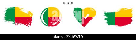 Benin flag icon set. Dahomey pennant in official colors and proportions ...