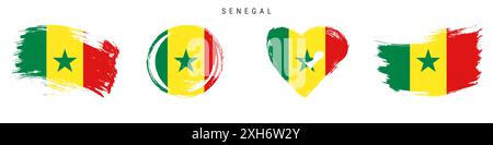 Senegal flag icon set. Senegalese pennant in official colors and proportions. Rectangular, map ...