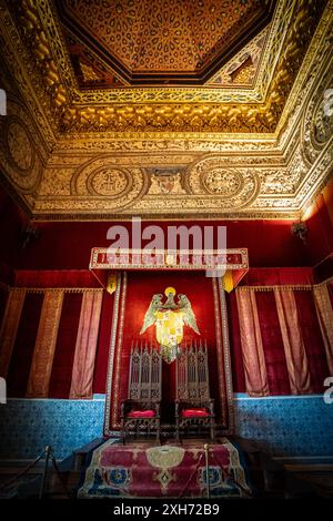 Alcázar de Segovia interior. Inside the Throne room, with thrones and ...