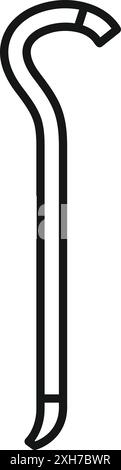 Black and white line drawing of a crowbar, a metal tool used for prying ...