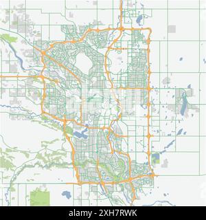 Map of Calgary in Canada in blue. Contains layered vector with roads ...