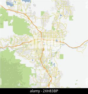 Map of Reno in Nevada in blue. Contains layered vector with roads water ...