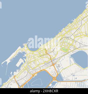 Map of Alexandria in Egypt in blue. Contains layered vector with roads ...