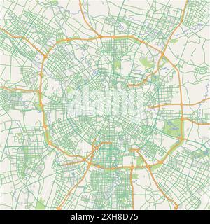 Map of Chengdu in China in blue. Contains layered vector with roads ...