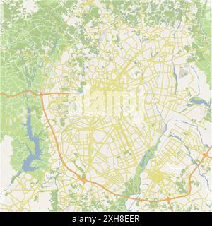 Map of Curitiba in Brazil in blue. Contains layered vector with roads ...