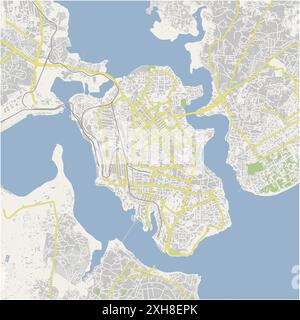 Map of Mombasa in Kenya in blue. Contains layered vector with roads ...