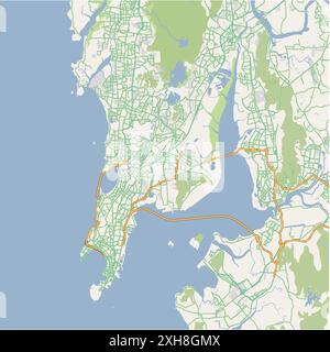 Map of Mumbai in India in blue. Contains layered vector with roads ...