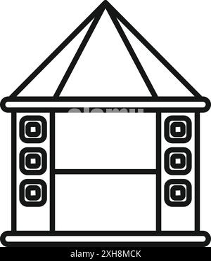 Simple line drawing of a wooden gazebo with benches providing shelter ...