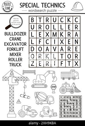 Vector construction site crossword puzzle for kids. Simple quiz with ...