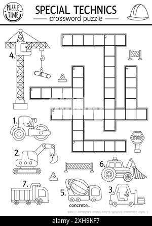 Vector construction site crossword puzzle for kids. Simple quiz with ...