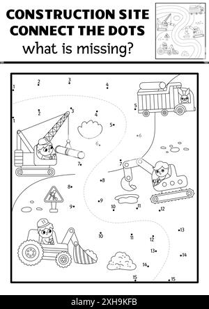 Vector dot-to-dot and color activity with excavator, colored ...